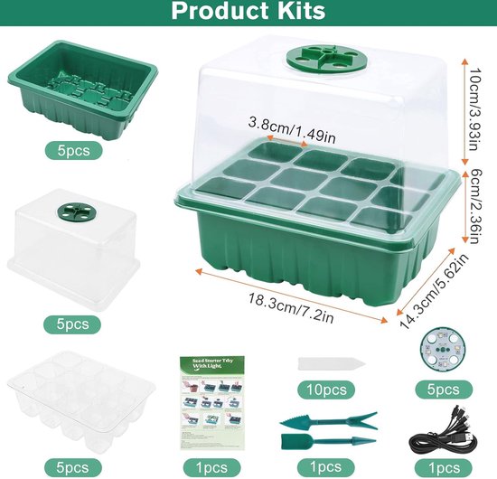 Mini-broeikas met groeilicht en kweekbakken voor zaailingen en planten ...