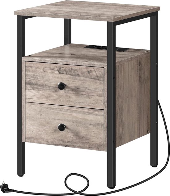 Bedside table with sockets and USB ports - drawers and shelf - small ...