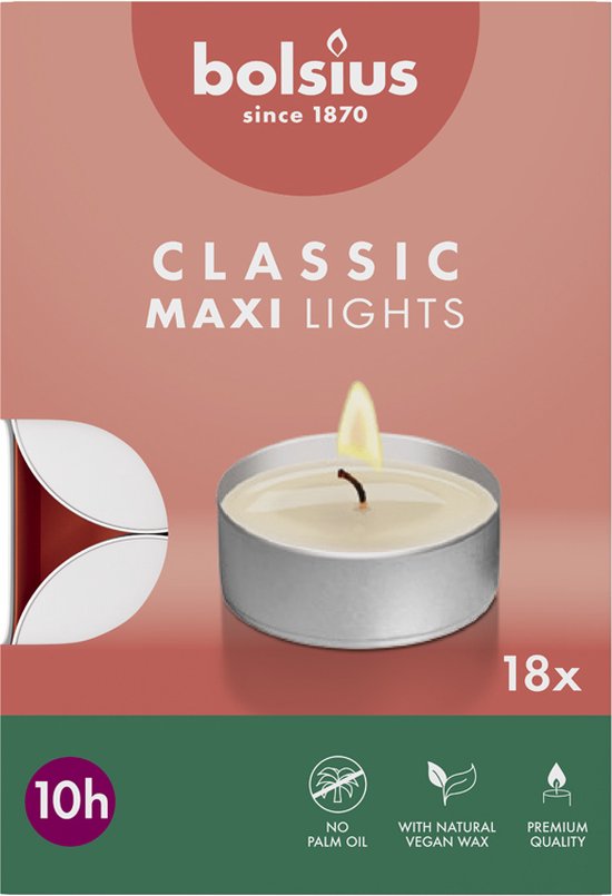 Bolsius Maxi waxinelichtjes - Witte theelichten - 10 branduur - 108 ...