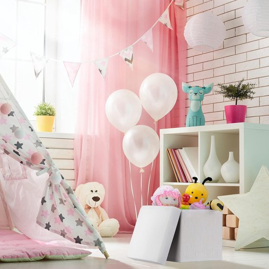 Gepolsterde opvouwbare poef met opbergruimte - HBD 35 x 35 x 35 cm - bamboe zitkruk wit | bol