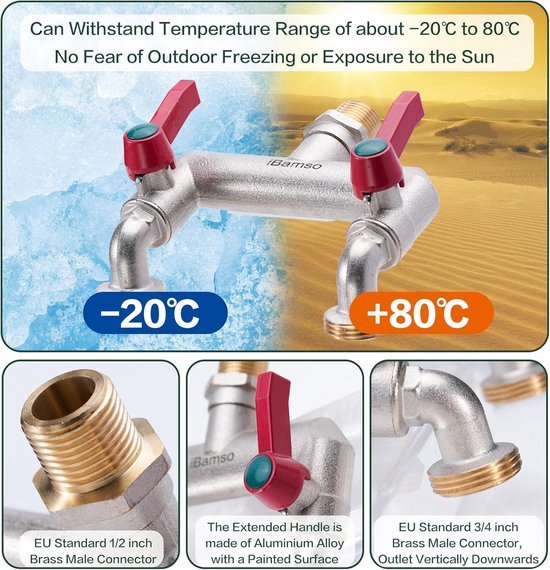 Messing dubbele uitgang tuinkraan splitter - 2-weg kraan connector - kogelkraan 2 weg... | bol