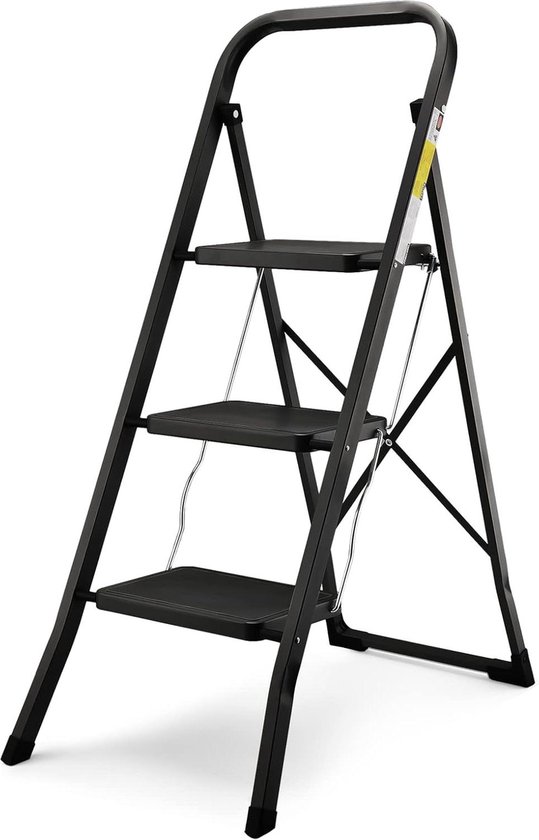 Inklapbare ladder - 3 treden - anti-slip pedaal - 20 cm brede treden ...