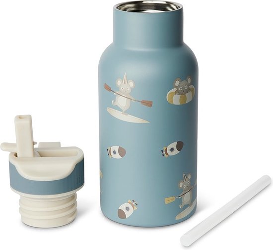 Drinkfles kind- waterfles 350ml - roestvrij staal-surfer-isolerend- rvs ...