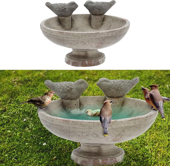 Vogelbad met twee vogels - cement 25cm - tuindecoratie waterbad ...