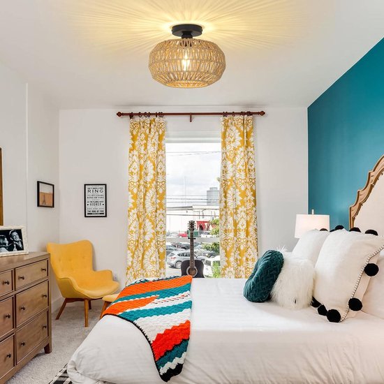 Vintage Boho Rotan Plafondlamp - Rustieke Hanglamp voor Woonkamer en ...