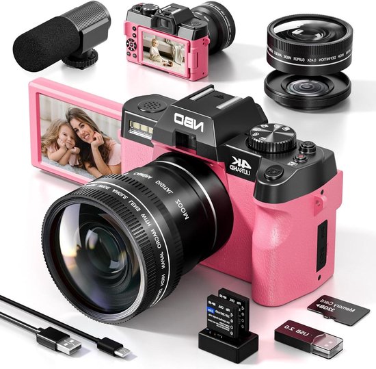 4 K 48 MP vlogging camera voor YouTube met microfoon en statiefgreep ...