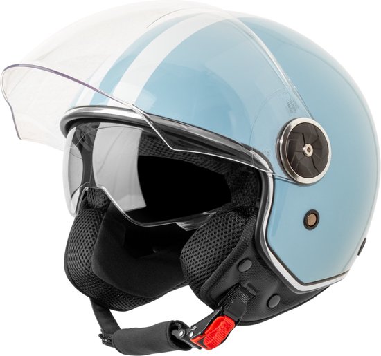 VINZ Arenas Scooterhelm met zonnevizier / Jethelm met streep / Brommer ...