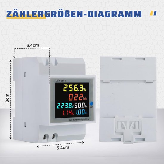 Digitale energiemeter DIN-rail 1-fase KWh-teller en ampèremeter ...