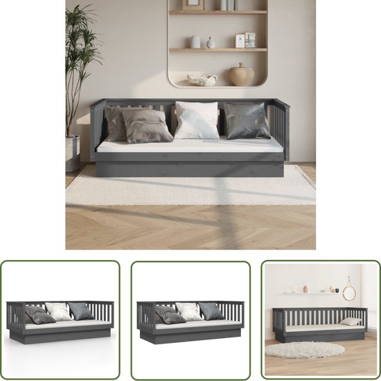 vidaXL Slaapbank 100x200 cm massief grenenhout grijs - Slaapbank ...