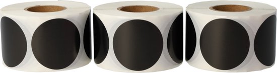 3x 500 Etiketten Rond Zwart Stickers 35 mm op Rol - Label Blanco ...
