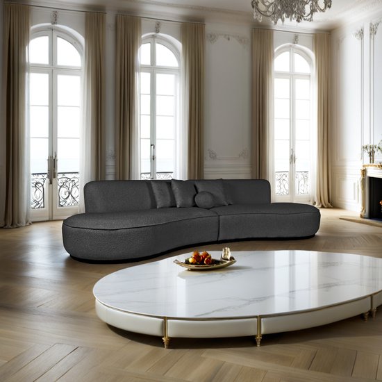 GURU Bank Mori 4-Zits Antraciet Chic Bouclé – 340x110x77 cm – Luxe ...