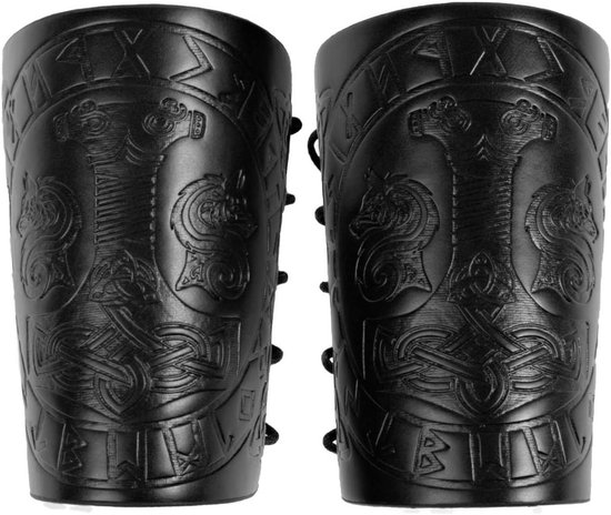 2pcs Mjolnir Embossed Viking Arm Guards Handmade Leather Arm Guards ...