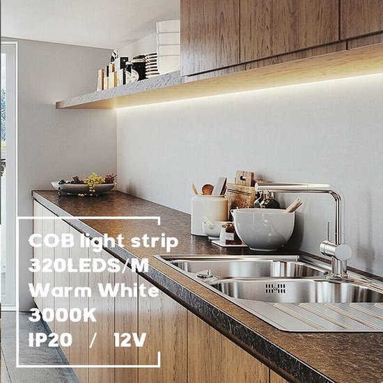 5m Warm White 3000K COB LED Strip Lights Dimmable High Density 320LEDs ...