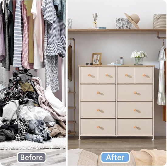 LifeStages® Commode met laden van stof, dressoir met 10 stoffen laden ...