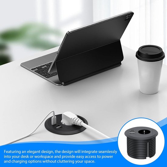 Tafelstopcontact met USB C PD20W, intrekbaar stopcontact met 2 USB en ...