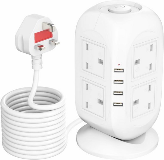 Toren Stekkerdoos Met USB 5M – Verticale Desktop Power Tower Met 8 ...