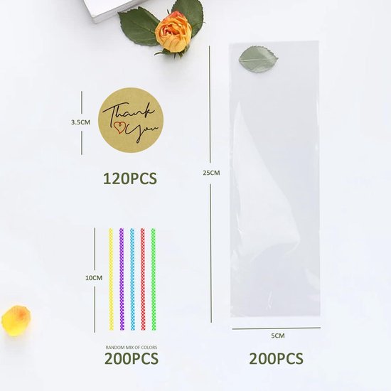 200 stuks Cellofaanzakjes met bindtouwen en stickeretiketten ...