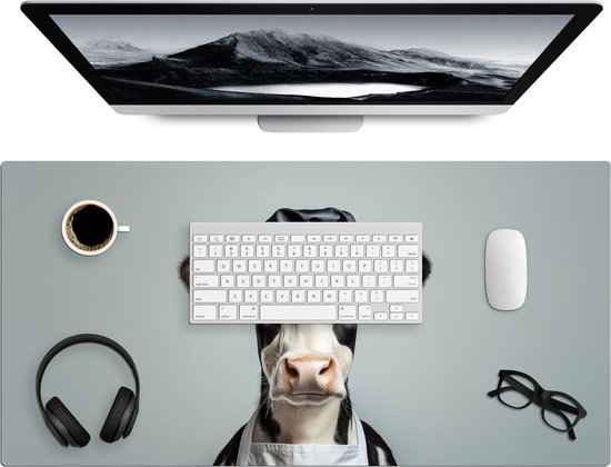 Bureau onderlegger 80x40 cm - Koe - Zwart - Wit - Kok - Muismat XXL ...