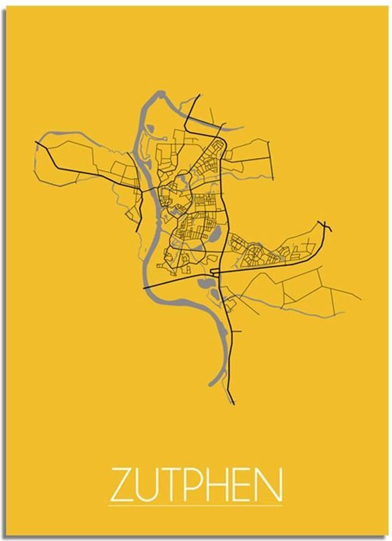DesignClaud Zutphen Map poster Poster A3 jaune (29,7x42 cm) | bol.com