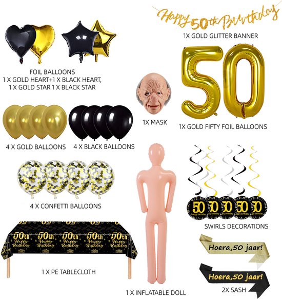 50 Jaar Abraham feestpakket inclusief masker – Ballonnen, Slingers ...