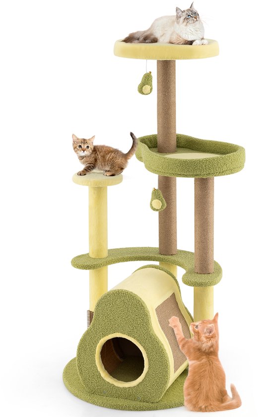 COSTWAY Krabpaal van hout, avocado-design, kattenboom met platforms, kattenmand,... | bol