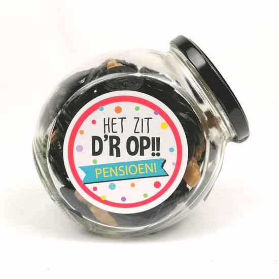 Pensioen cadeautje - Snoeppot - "Het zit d'rop" - Pensioen - drop cadeau | bol
