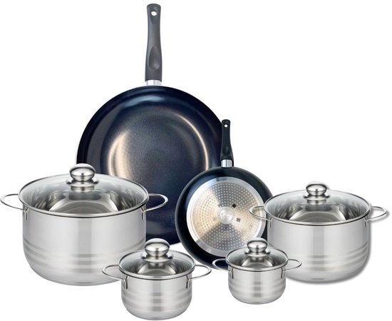 Set van 2 kookpannen 20 en 32 cm en 4 braadpannen 12, 14, 20 en 24 cm ...