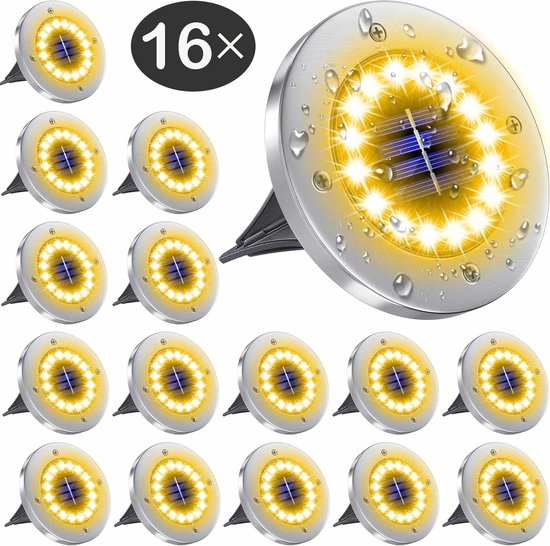 Meedeer 16 Leds Solar Grondspots (16 stuks) -Warm wit-RVS Grond Spots ...