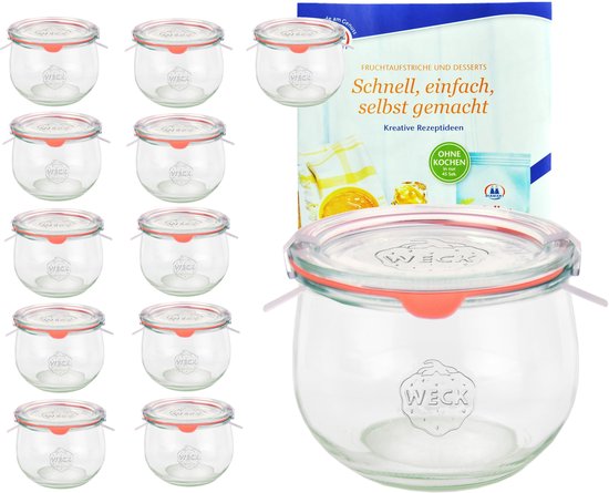 Set van 12 Weck potten 580ml tulpenpotten 1/2L met 12 glazen deksels, 12 inmaakringen... | bol