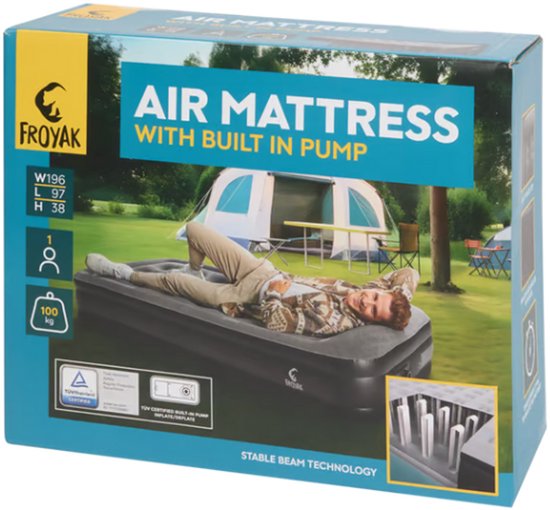 Froyak luchtbed Zwart - 196 x 97 x 38 cm - Inclusief Ingebouwde Pomp | bol