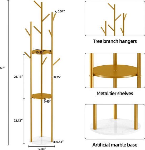 Collox Kapstok - Standaard - Kledinghanger - Rek - 9 haken en 2 plateau ...