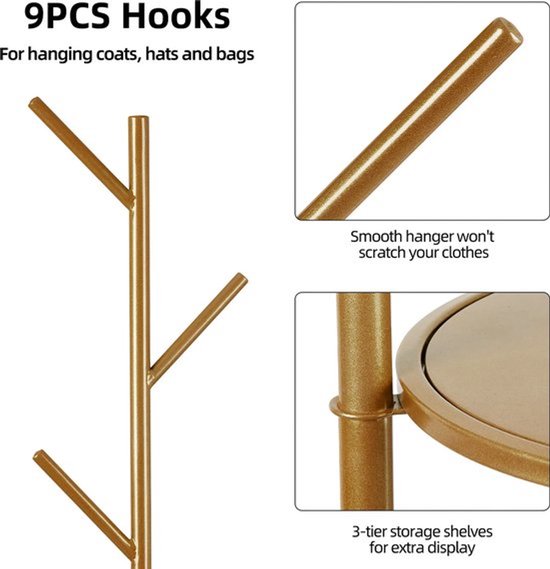 Collox Kapstok - Standaard - Kledinghanger - Rek - 9 haken en 2 plateau ...