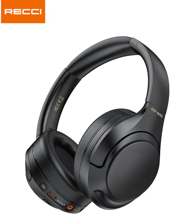 Recci REP-W86 - Draadloze ANC Headset met Hi-Fi Geluid - Zwart | bol