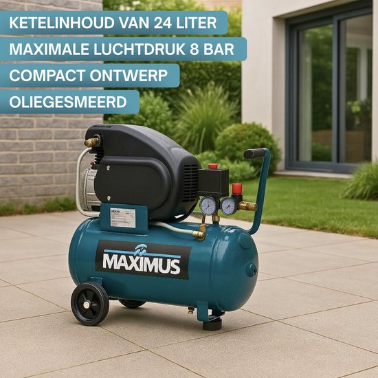 Maximus Luchtcompressor - Compressor – 24 Liter – 8 Bar – Oliegesmeerd ...