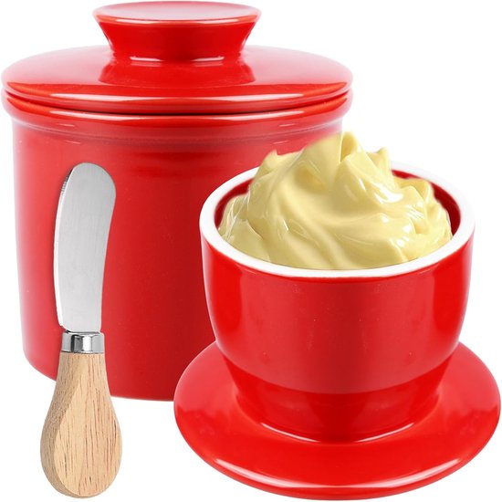 Keramische botervloot met deksel en botermes - 5 oz Franse boterbel ...