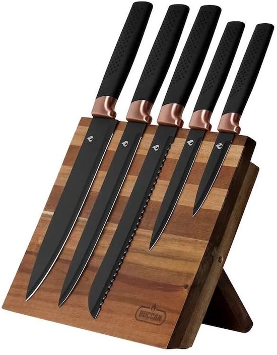 Buccan messenset 6 delig met magnetische Standaard van Acaciahout | bol