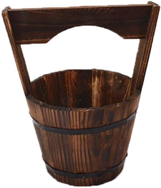 Houten emmer met handvat - Vintage plantenbak - 1 stuk - Hout - Rustiek ...