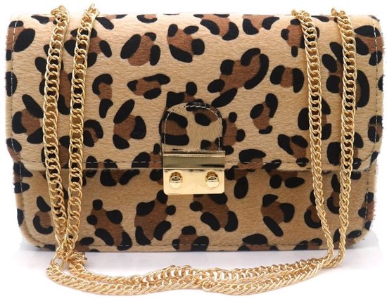 Tasje met luipaard print - Schoudertas - Goudkleurig, dierenprint - 26 ...