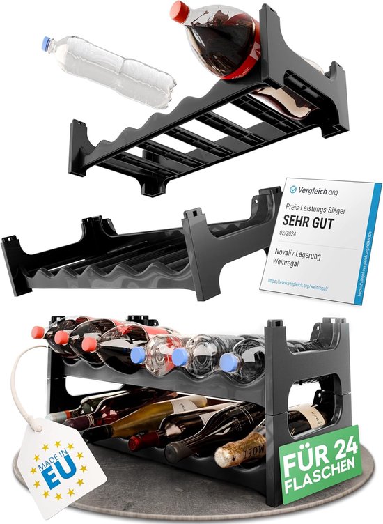 Zwarte flessenrek voor 24 flessen, uitbreidbaar, stapelbaar ...