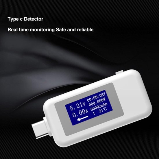 USB Type-C Vermogensmeter 0-5A 4-30V Spanningstester Multimeter ...