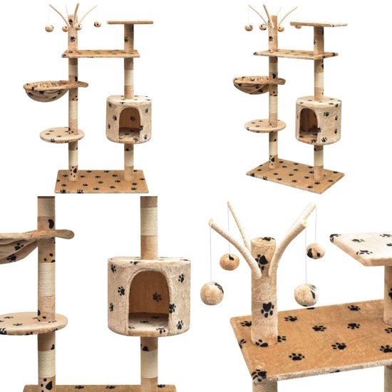 vidaXL Kattenkrabpaal met sisal krabpalen 125 cm pootafdrukken beige ...