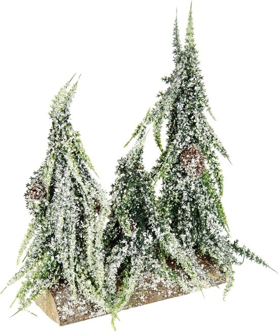 Mini Fir Tree Christmas Decoration with Wooden Base and Artificial Snow ...