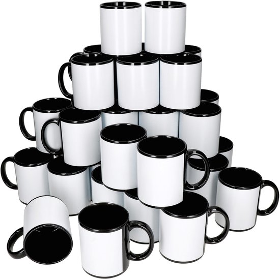 Set van 36 zwart-witte porseleinen koffiemokken CARA - A2010 | bol