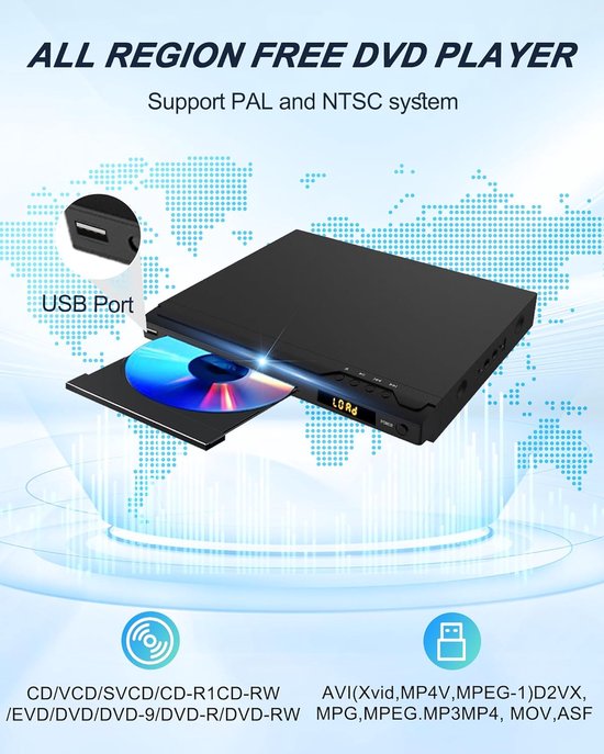 Dvd Speler Met HDMI - Geschikt Voor Divx Ultra, Mpeg1, Mpeg2, Mpeg4 - Full Hd -... | bol