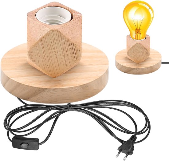 Bureaulamp E27 met Houten Voet en Kabelschakelaar - Perfect voor ...