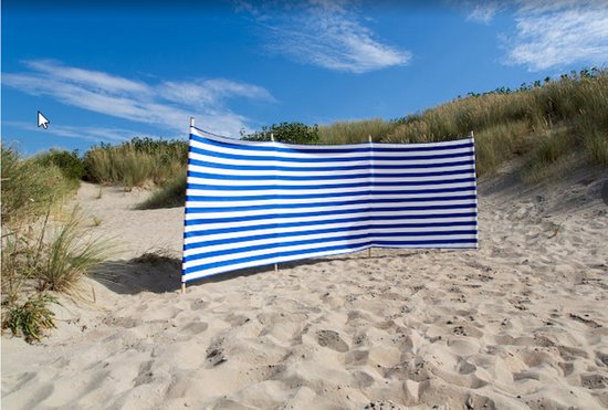 TOPPER!! Strand Windscherm Azur Blauw - Wit - 3 meter Sterk Dralon - 2 ...