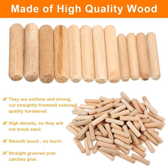 Houten deuvels set - 450 stuks - beukenhout - 6 mm, 8 mm, 10 mm - ronde ...