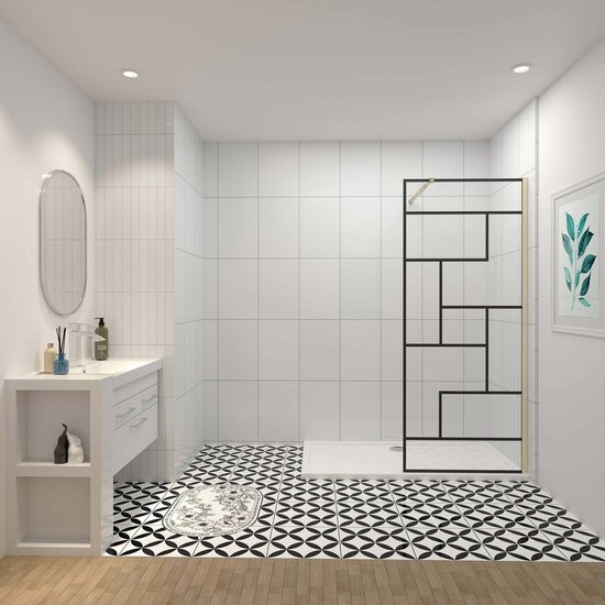 Douchewand-Inloopdouche 80x200cm 8mm NANO Easyclean zwart raster ...