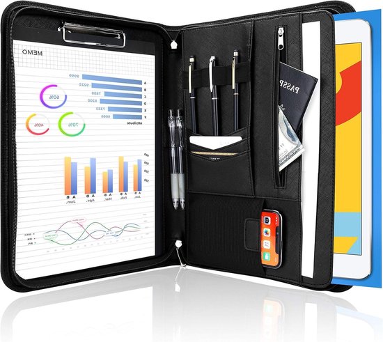 Leren Portfolio-map met Rits en Tablethoes - Zwart | bol