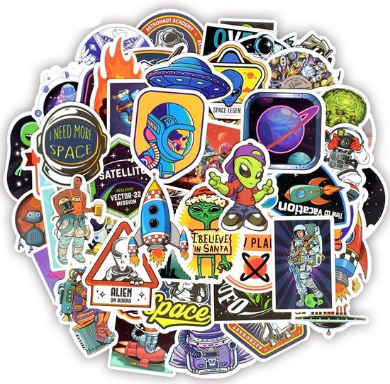 50 Space Galaxy stickers met aliëns, ruimtevaart, astronauten, raketten ...